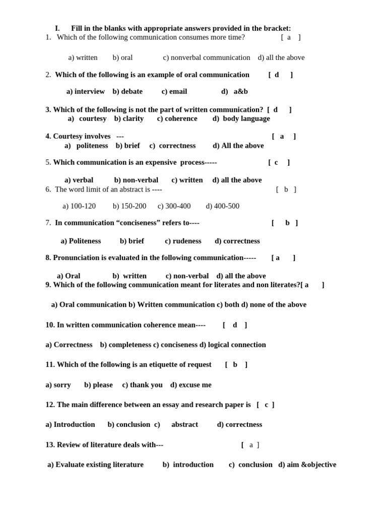 Communication and Writing Quiz Answers | PDF | Plagiarism | Nonverbal Communication