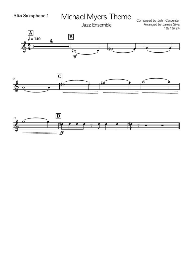 Alto Saxophone Arrangement: Myers Theme | PDF