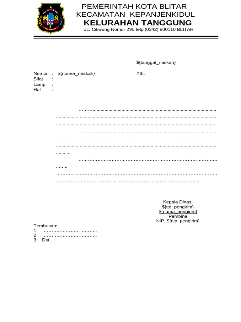 Master Surat Dinas Kelurahan Tanggung | PDF