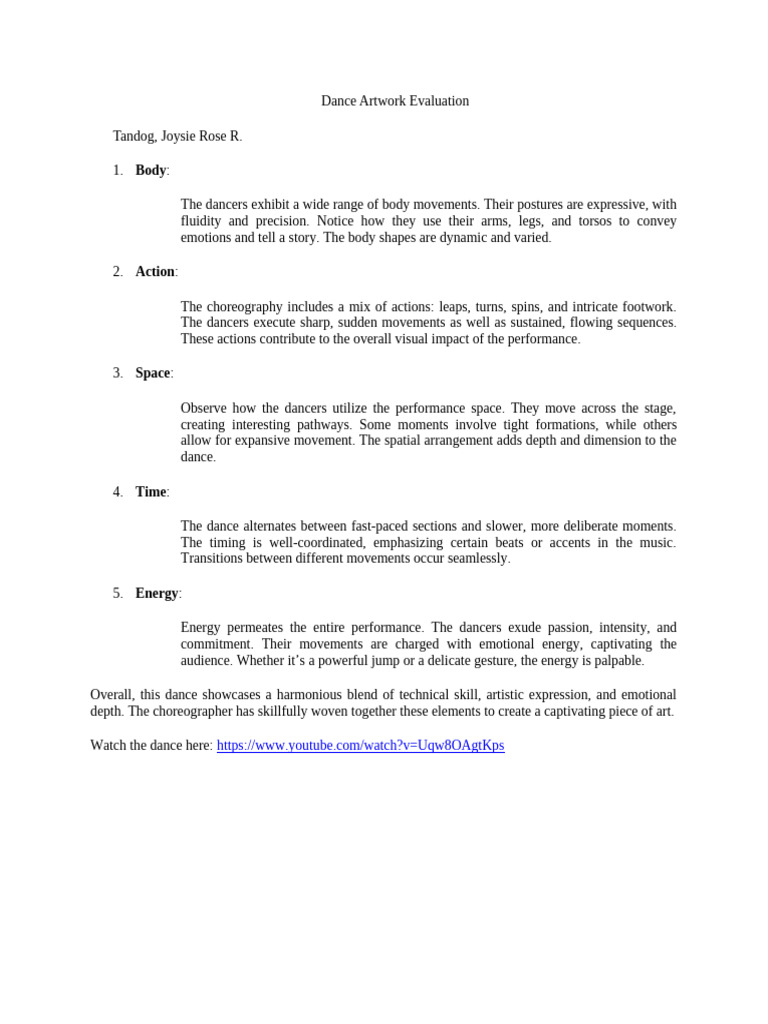 Dance Artwork Evaluation | PDF