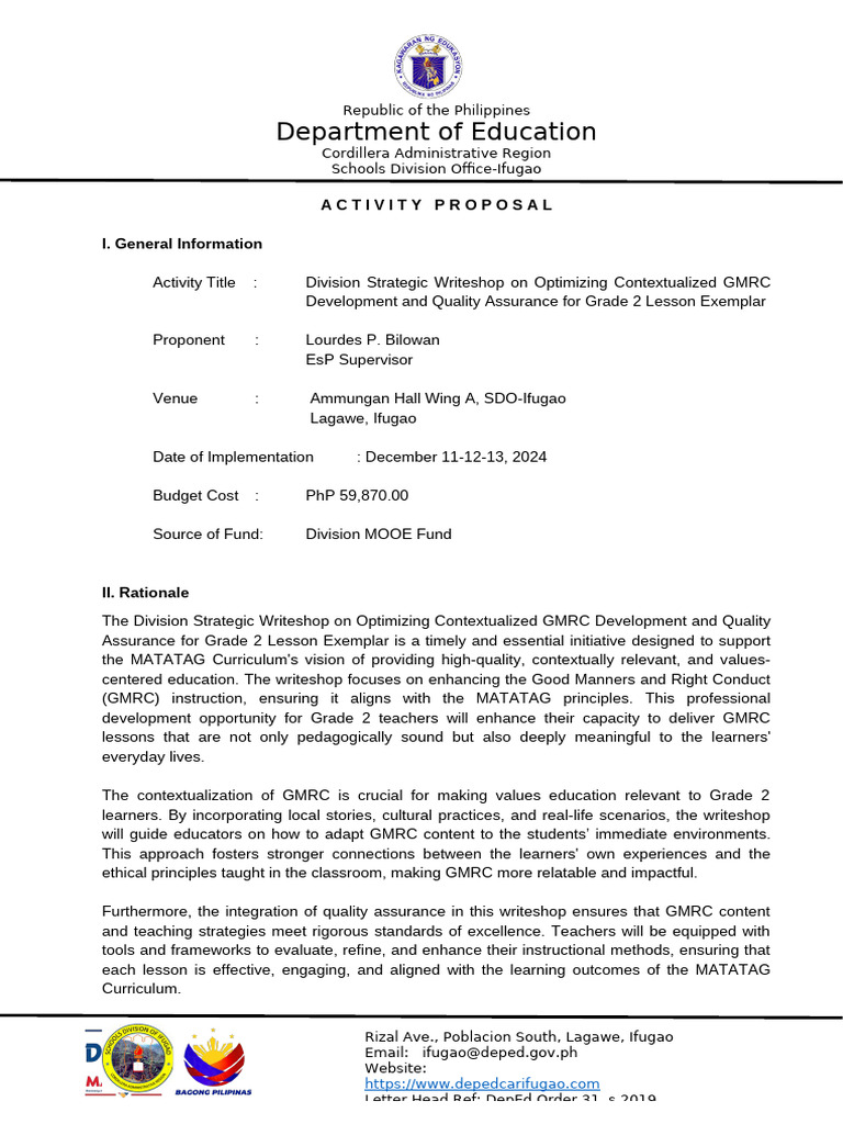 Activity Proposal - Writeshop GMRC Dev and QA For Grade 2 | PDF ...