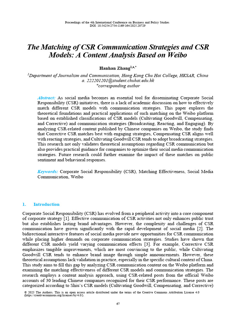 The Matching of CSR Communication Strategies and C | PDF | Corporate ...