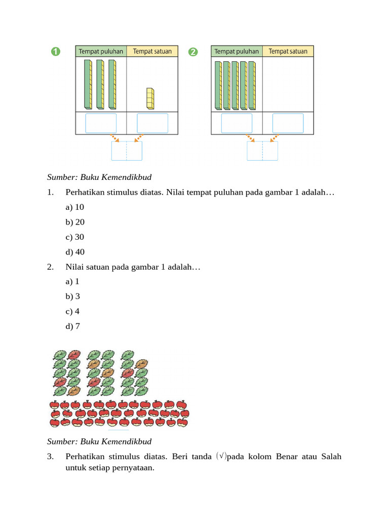 LATIHAN SOAL STS II MATEMATIKA KELAS 1 SD | PDF
