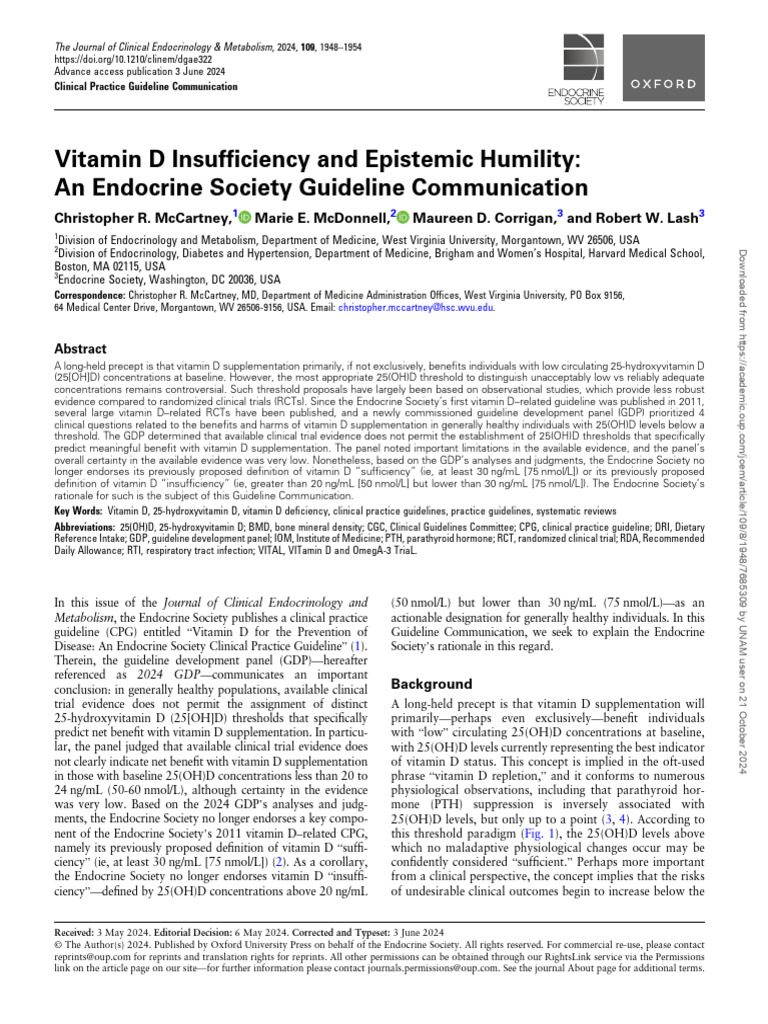 McCartney VitD Insufficiency JCEM 2024 | PDF | Vitamin D | Vitamin