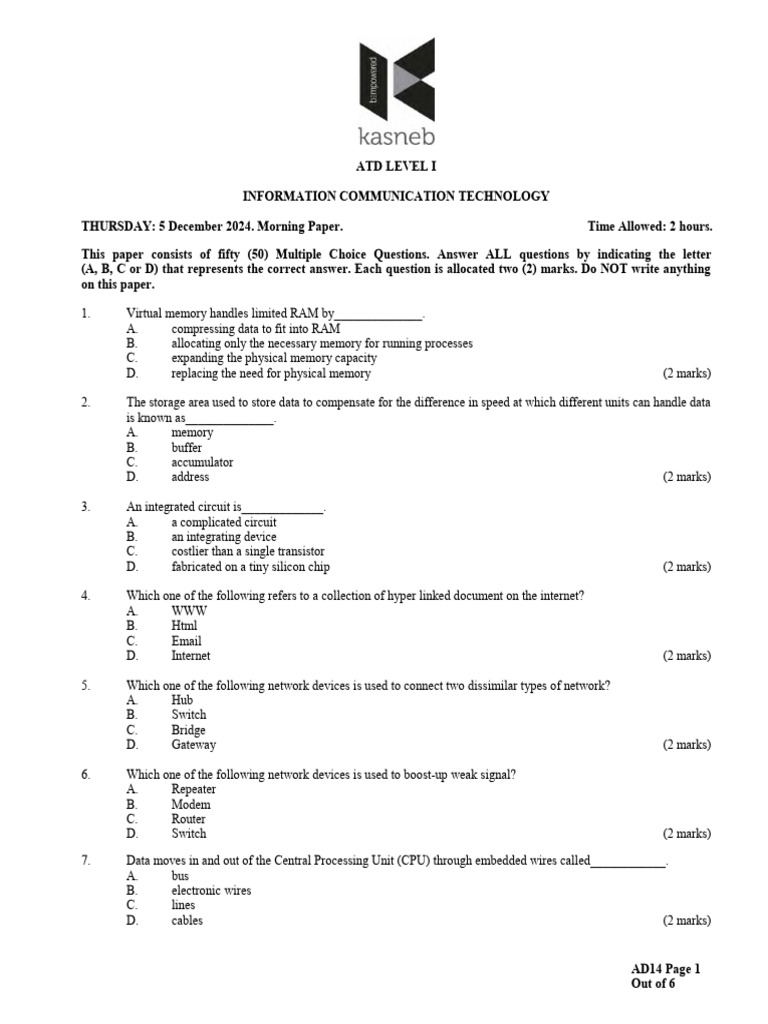 ICT Past Papers | PDF | Computer Data Storage | Computer Network