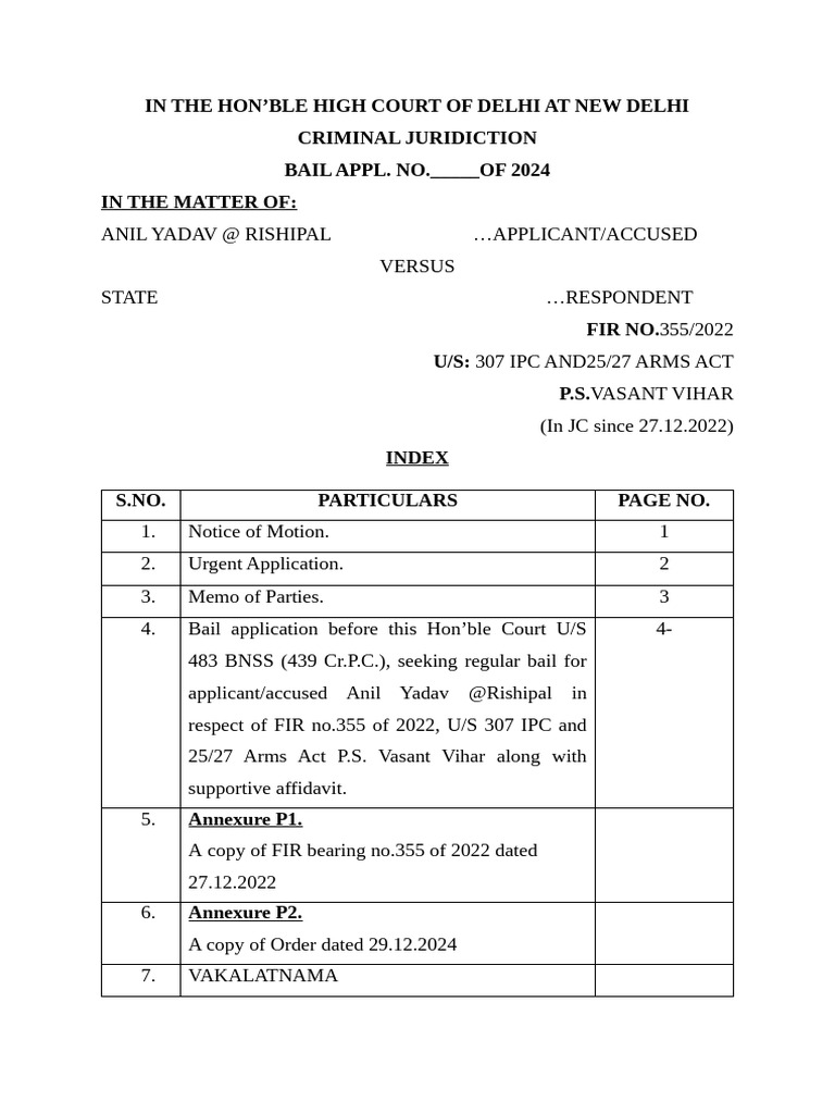 Bail Application Anil Yadav Yadav@rishipal Hc. | PDF | Bail | Judiciaries