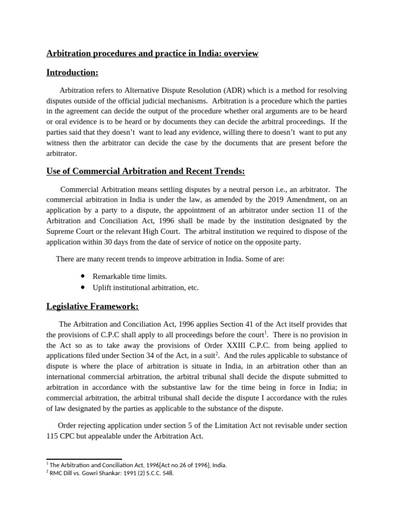 Arbitration Procedures and Practice in India - Rewrite Up | PDF ...