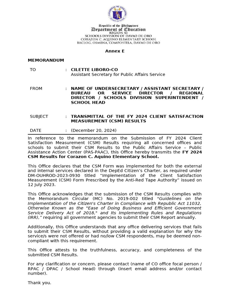 Annex E Transmittal Memo Template | PDF