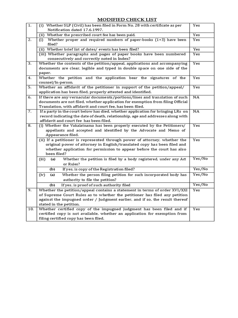 Supreme Court Advocate Checklist | PDF | Judgment (Law) | Appeal