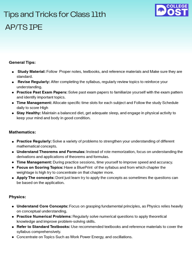 Class 11 IPE Study Tips | PDF