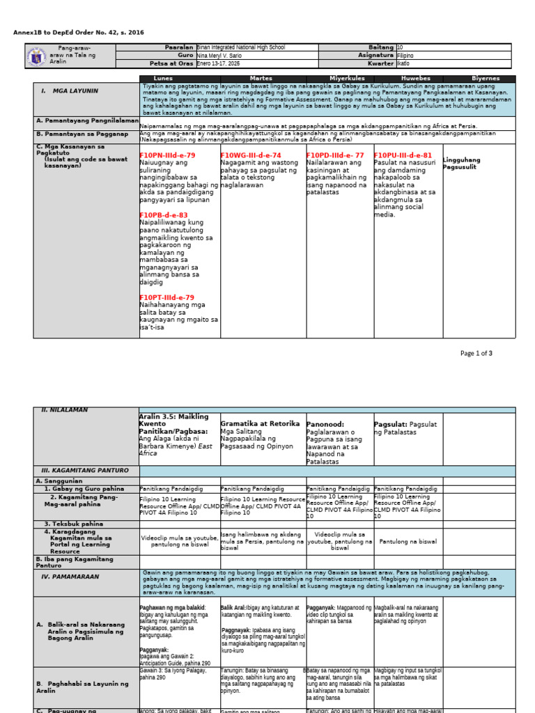 DLL Q3 - Week 5 | PDF
