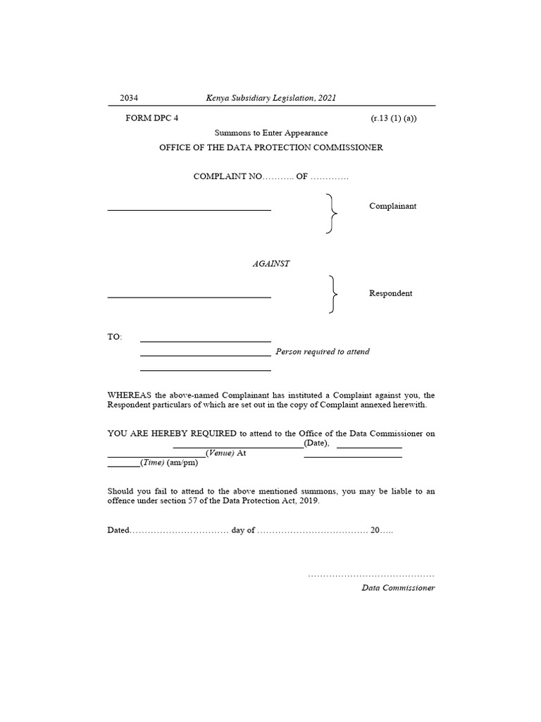 Form DPC 4 Summons To Enter Appearance | PDF