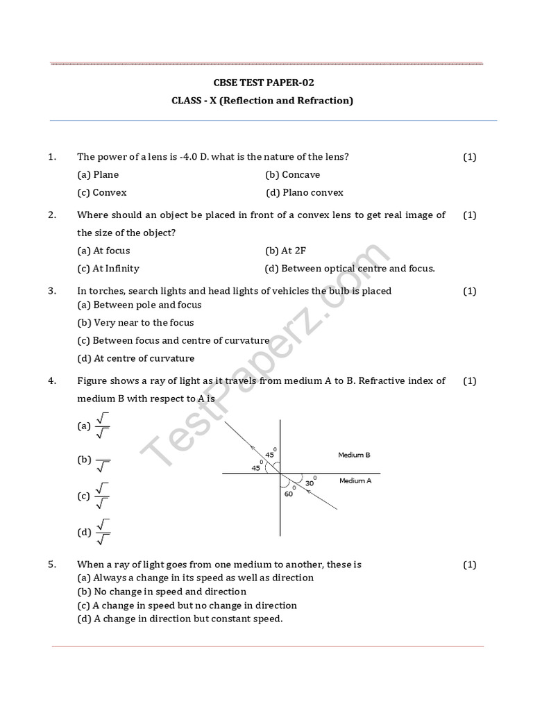 Reflection and Refraction Imp Questions Paper 2 | PDF | Electromagnetic ...