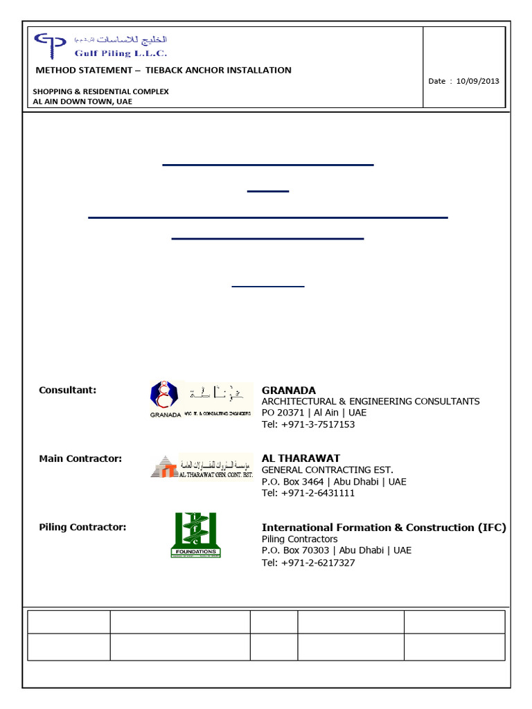 Waler Tieback Method Statement - Al Ain Down Town Project | PDF | Civil ...