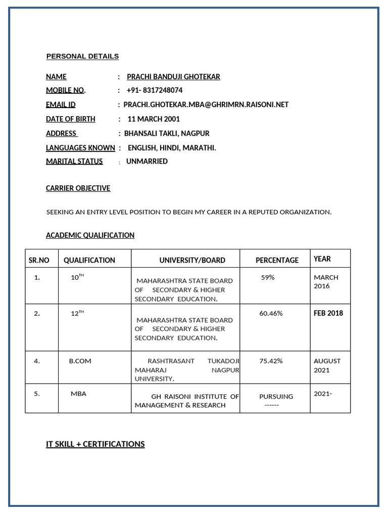 Prachi Ghotekar Resume | PDF