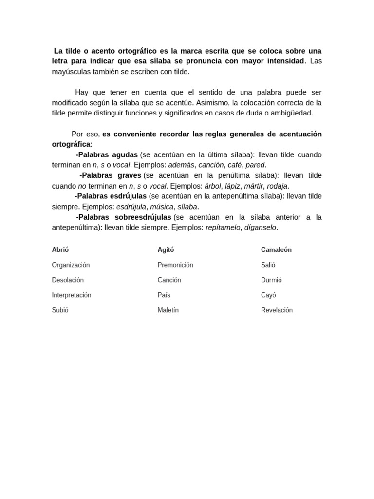 Reglas de uso de la tilde ortográfica | PDF
