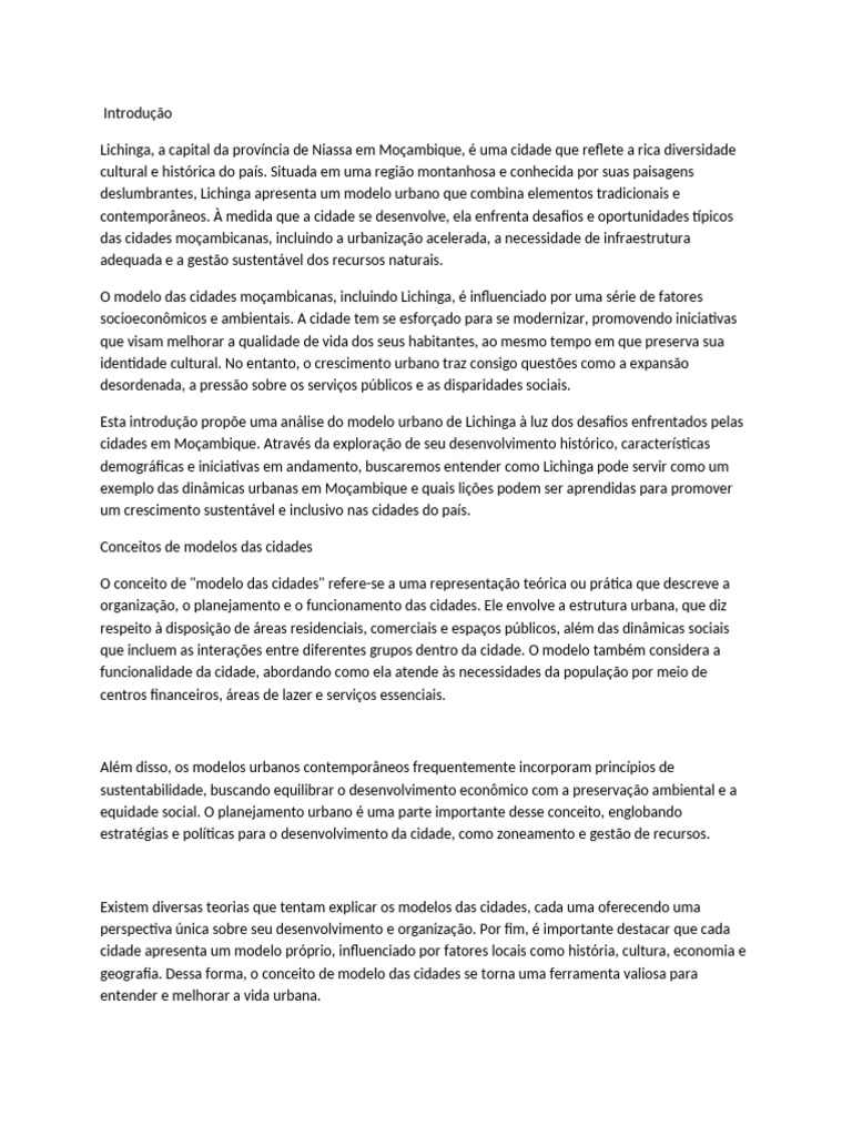 Modelo Urbano da Cidade de Lichinga | PDF | Planejamento urbano ...