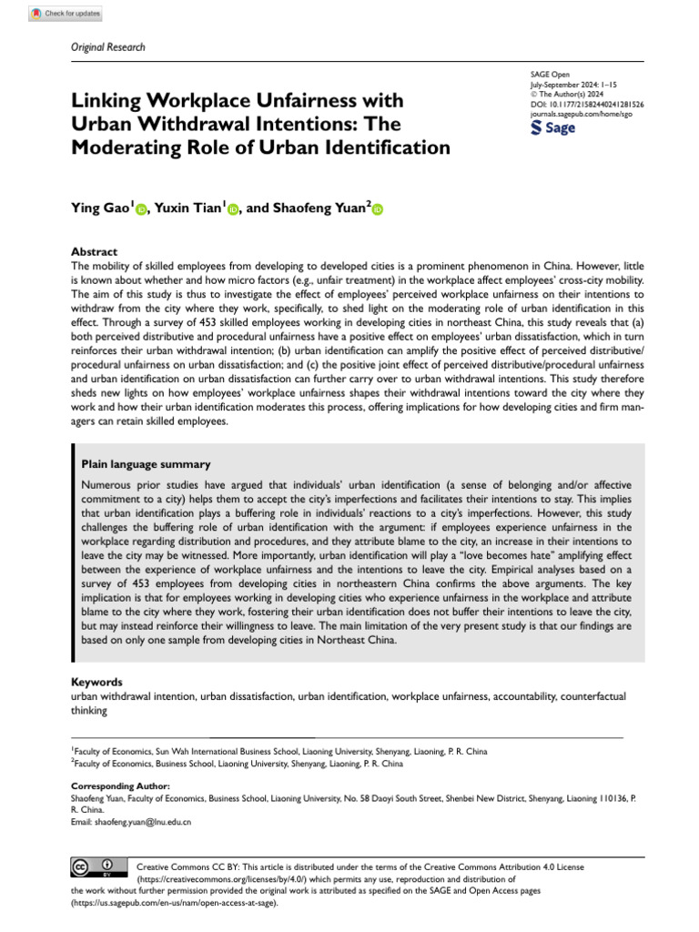 Gao Et Al 2024 Linking Workplace Unfairness With Urban Withdrawal ...