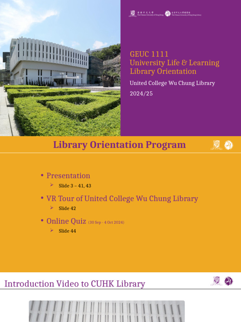 2024_25 GEUC 1111 Library Orientation (Updated on 4Sep) | PDF | Libraries | Books