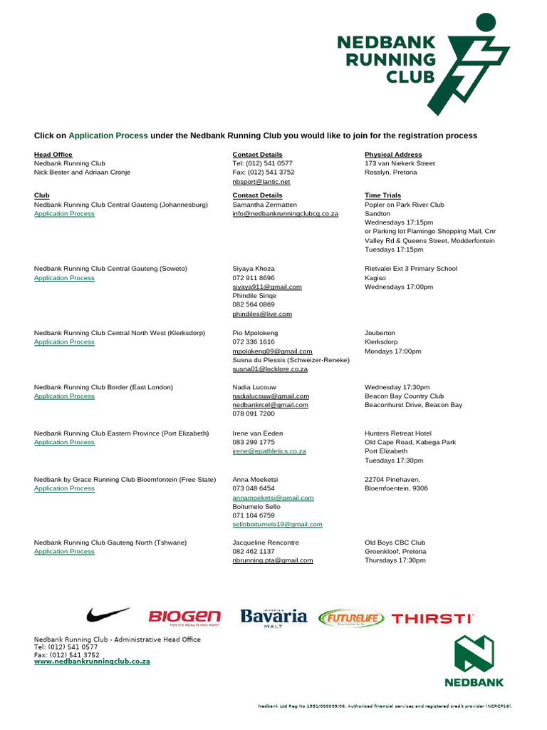 Nedbank Running Club Contacts | PDF