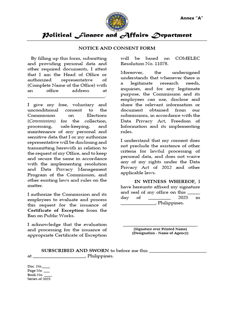 Annex_A_Notice_and_Consent_FormCOMELEC | PDF | Justice | Crime & Violence