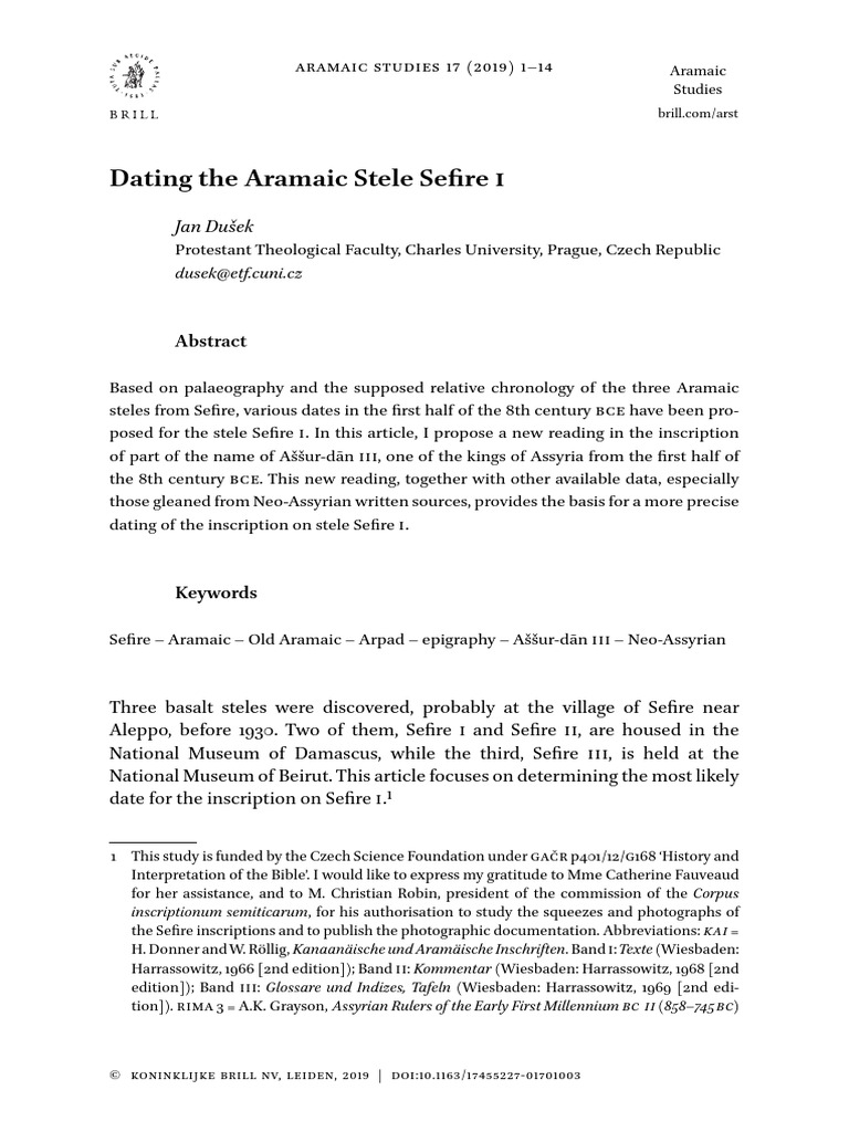 Dušek - Dating The Aramaic Stele Sefire I | PDF | Assyria