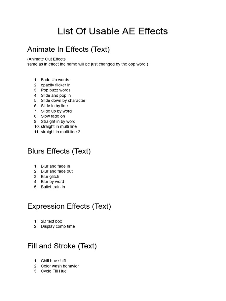 List of Usable Effects | PDF