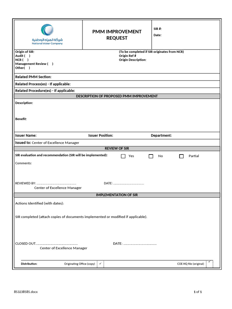 PMF-006-GOV-032 - 02 PMM Improvement Request | PDF