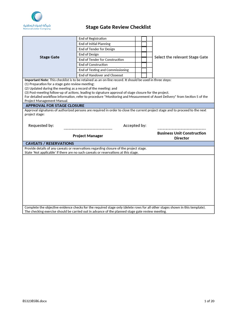 PMF-006-GOV-037 - 02 Stage Gate Review Checklist | PDF | Project ...