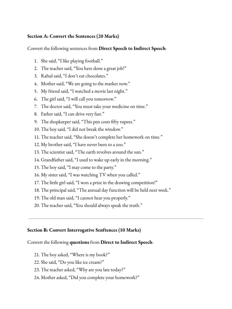 Direct_And_Indirect_Speech_Worksheet | PDF