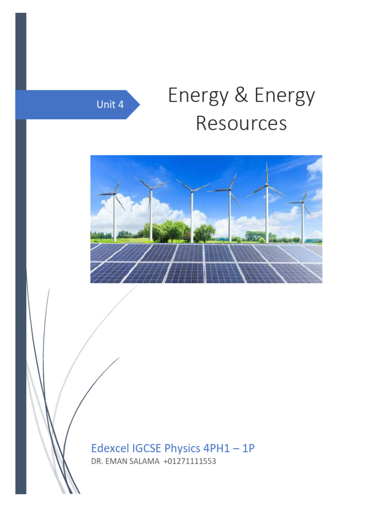 Unit 4 Energy Resources & Energy Transfers Classified 1P Edexcel | PDF ...