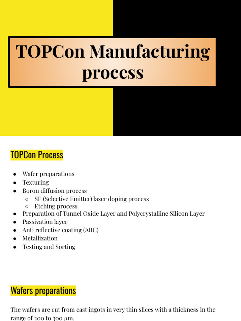 TOPCon Manufacturing Process | PDF | Solar Cell | Wafer (Electronics)