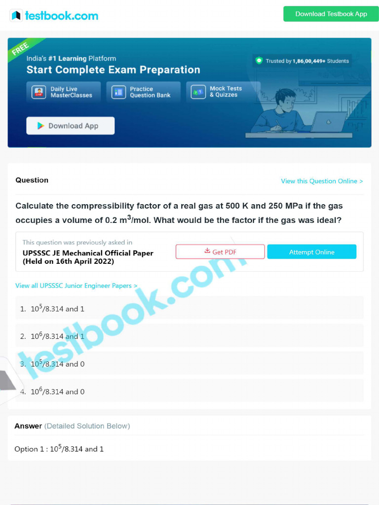 Calculate The Compressibility Factor of A Real Gas ...