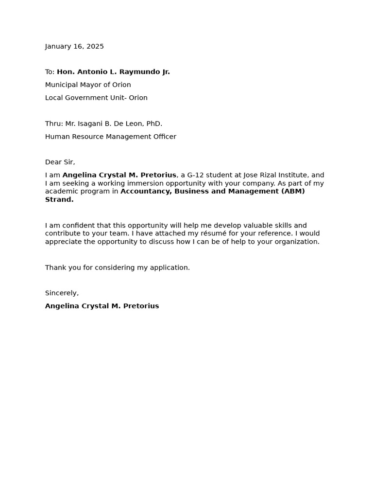 Student Internship Application Letter | PDF