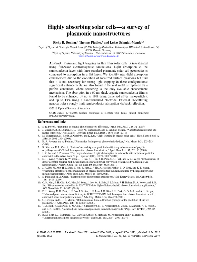 7-Plasmonic Solar Cell | PDF | Solar Cell | Plasmon
