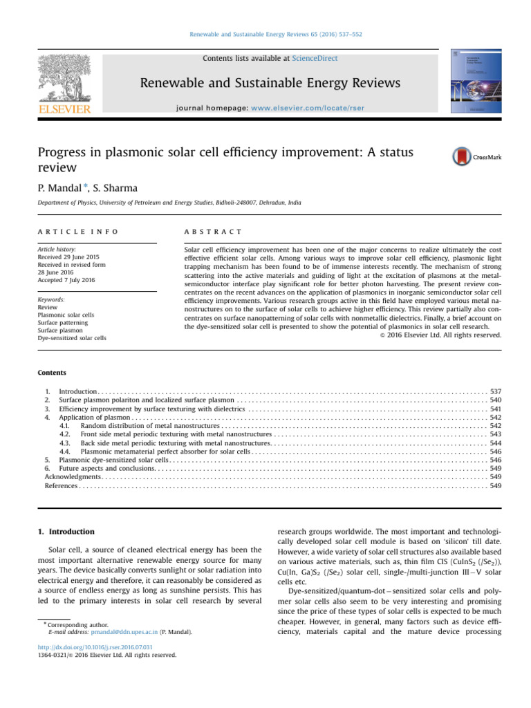 9- plasmonic solar | PDF | Plasmon | Solar Cell