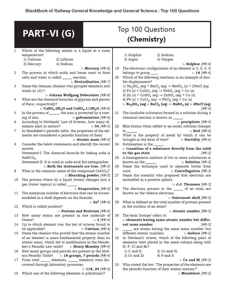 Chemistry Top 100 (Blackbook Railway GK - English) | PDF | Chemical ...