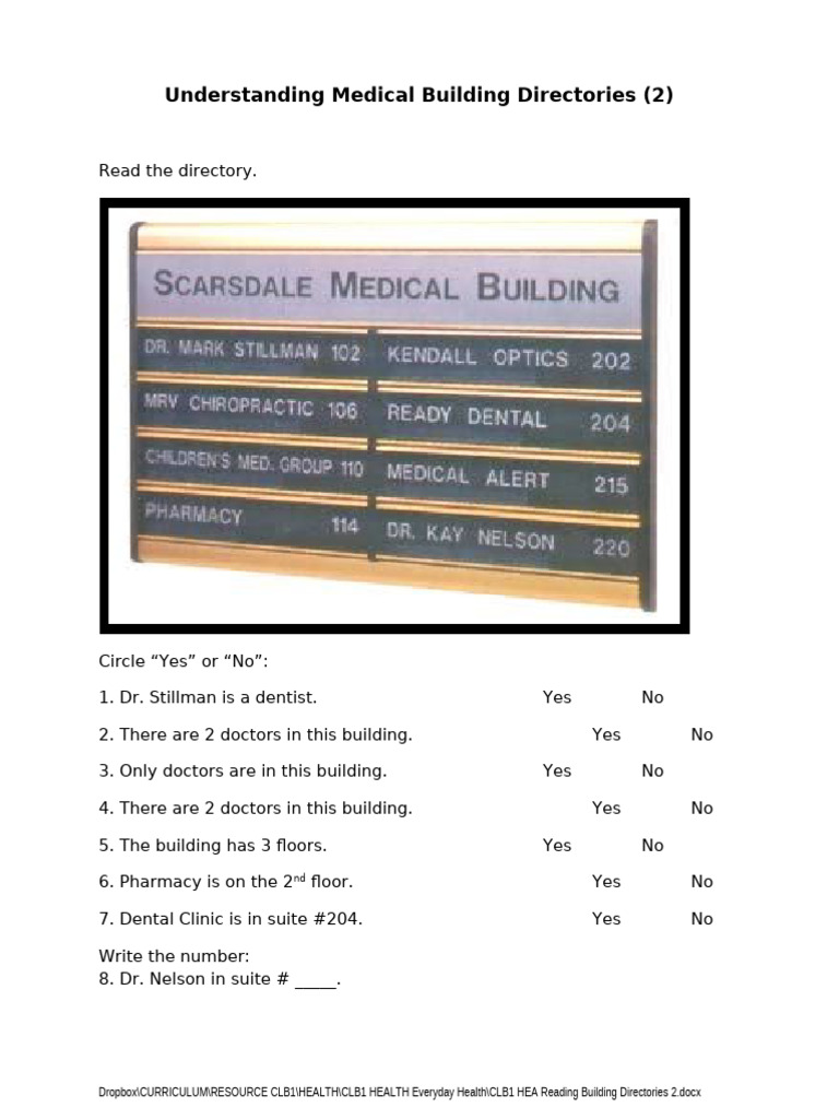 Medical Building Directory Quiz | PDF