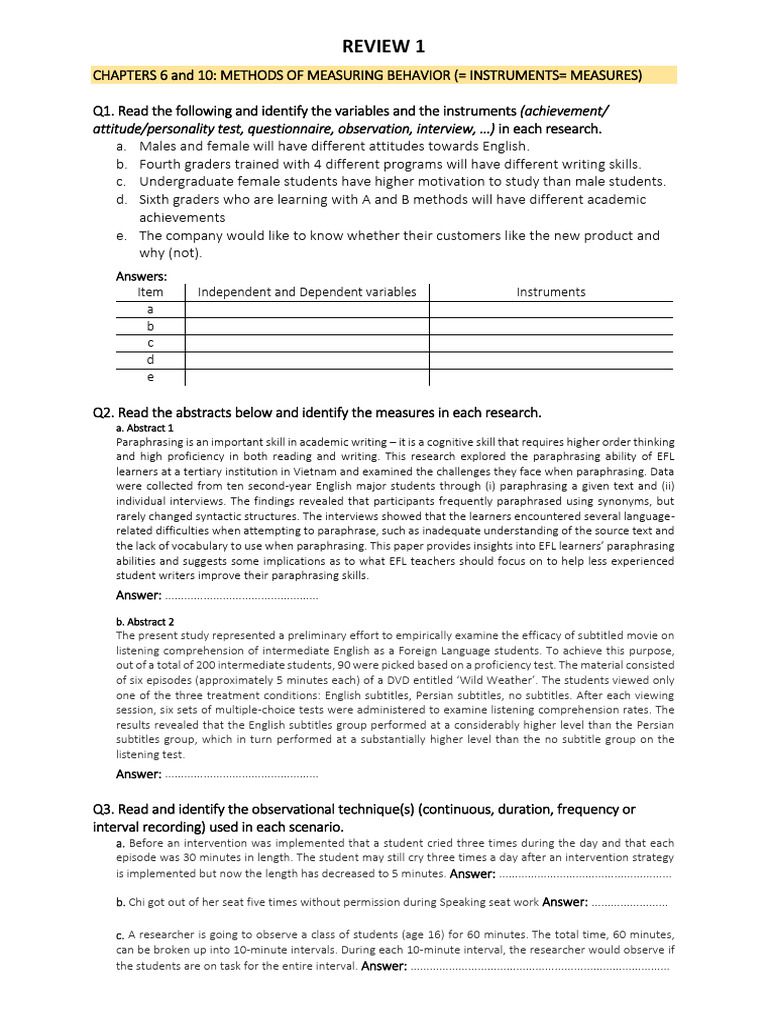 Review 1-2_Ch 5-10 | PDF | Validity (Statistics) | Cognition