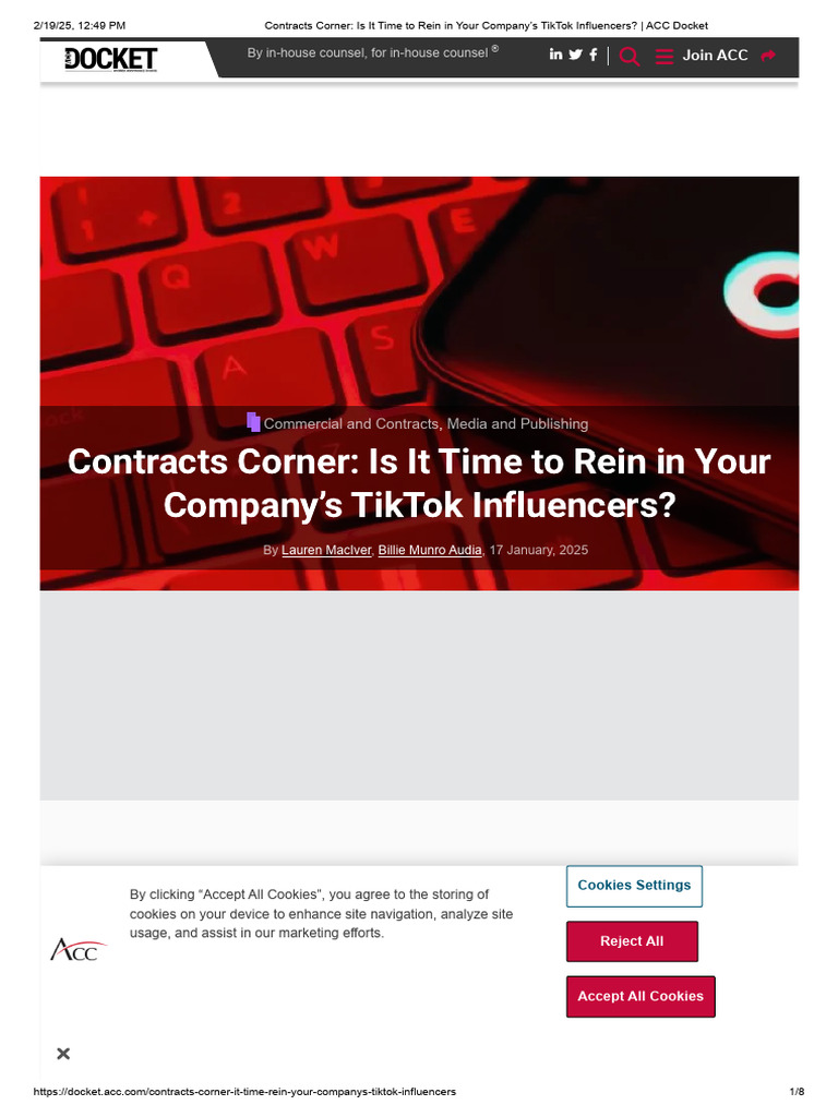 Contracts Corner_ Is It Time to Rein in Your Company’s TikTok Influencers_ _ ACC Docket | PDF ...