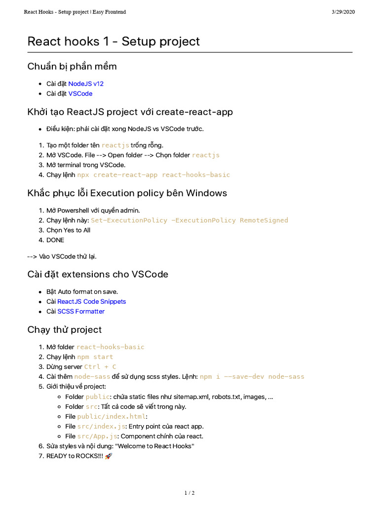 s1 React Hooks Setup Project | PDF