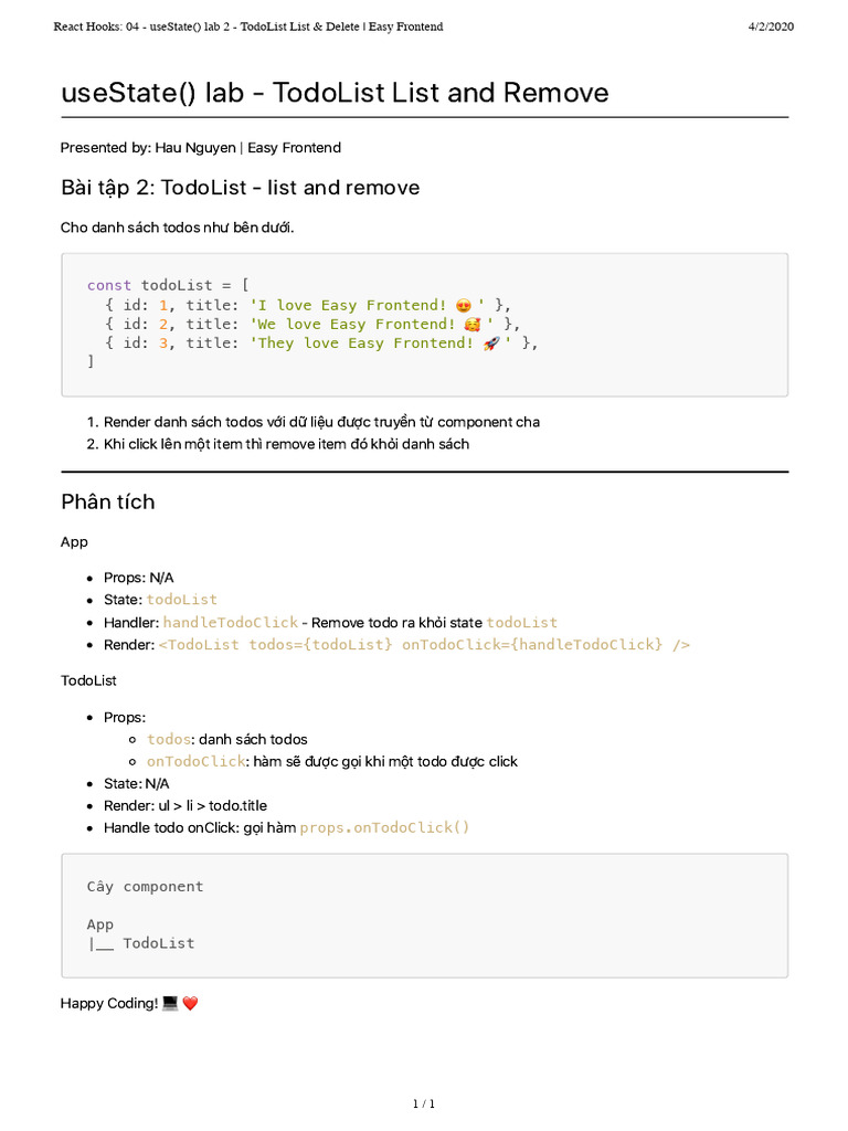 s4 React Hooks UseState Todo List Delete | PDF