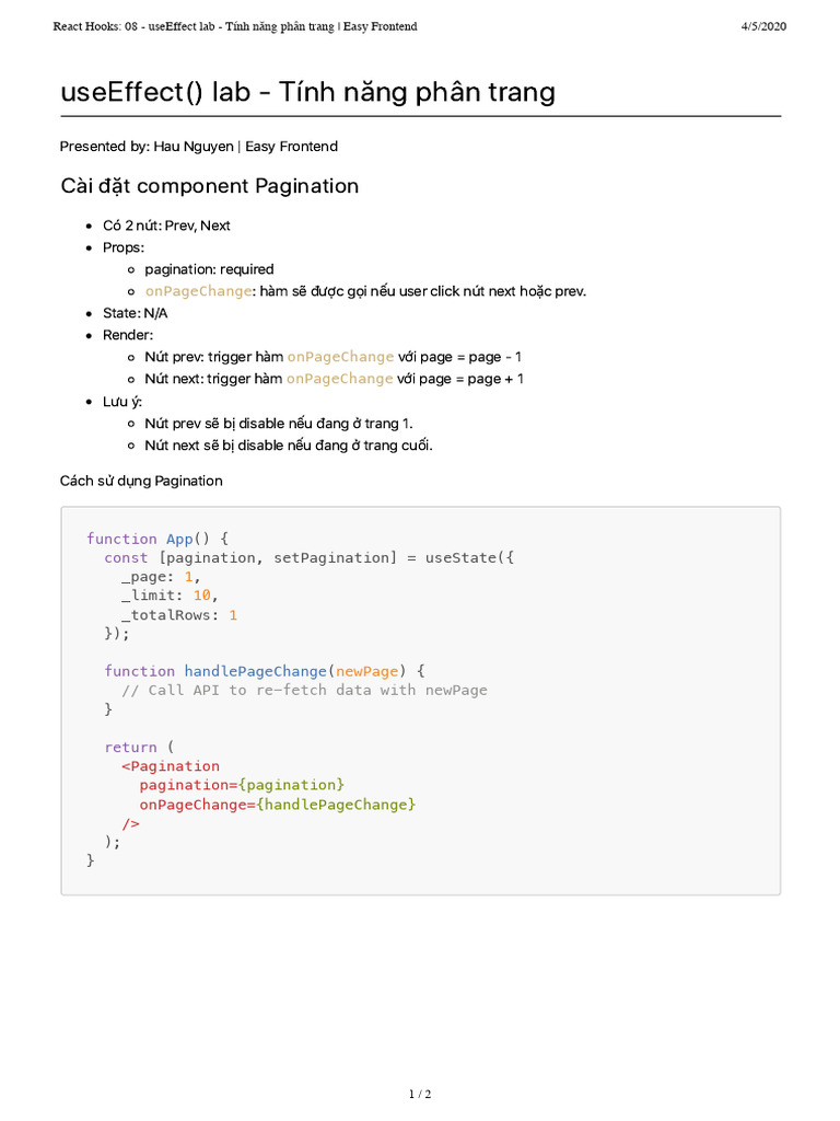 s8 React Hooks UseEffect Pagination | PDF