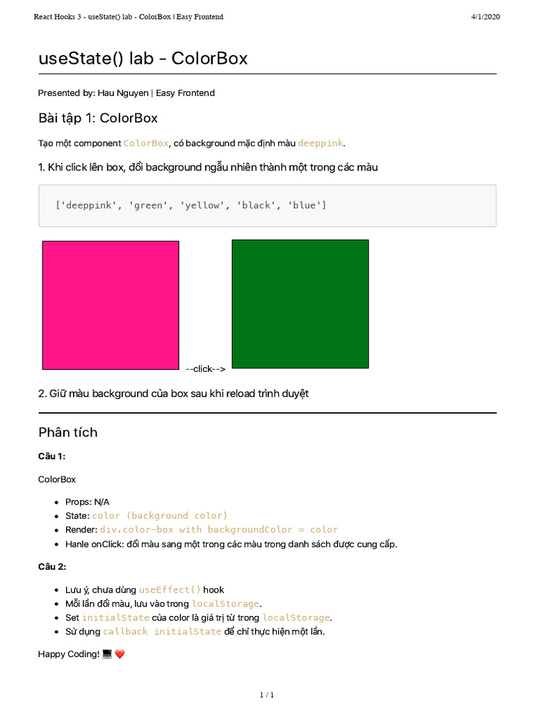 s3 React Hooks UseState Color Box | PDF