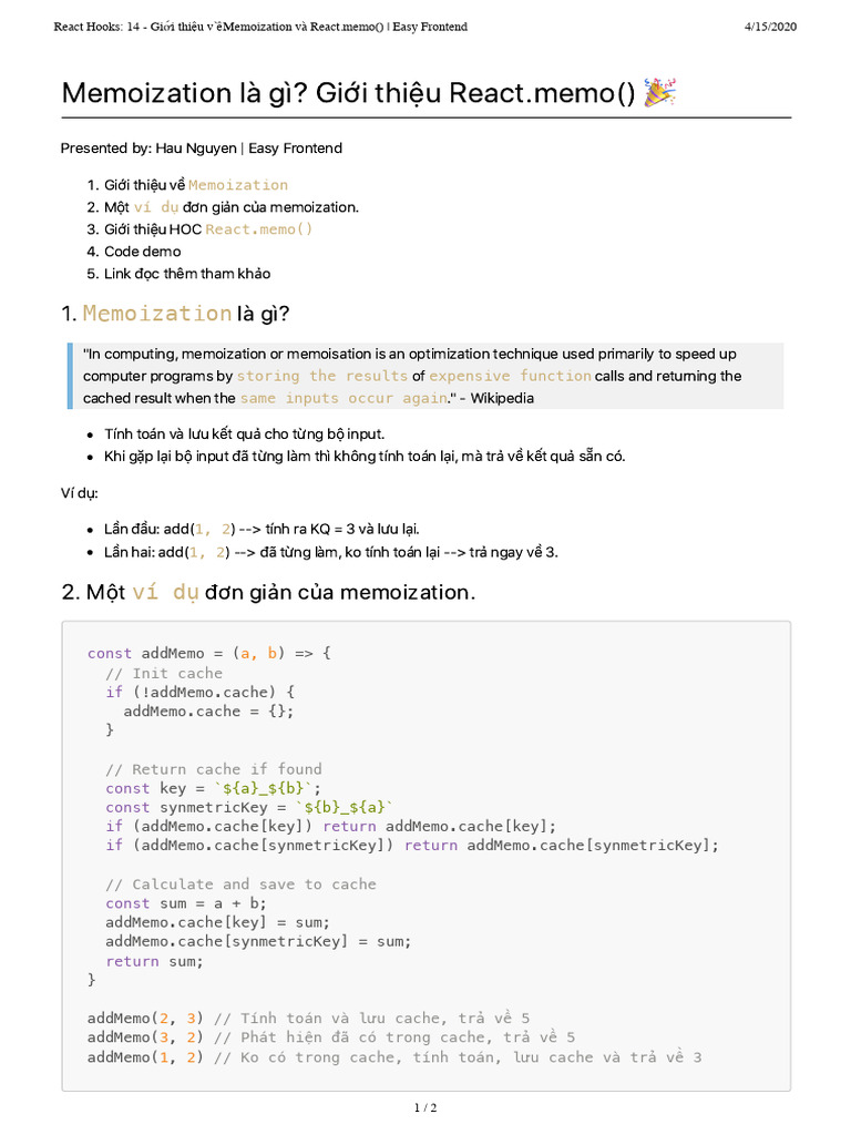 s14 React Hooks Memoization React Memo | PDF s14 React Hooks Memoization React Memo | PDF