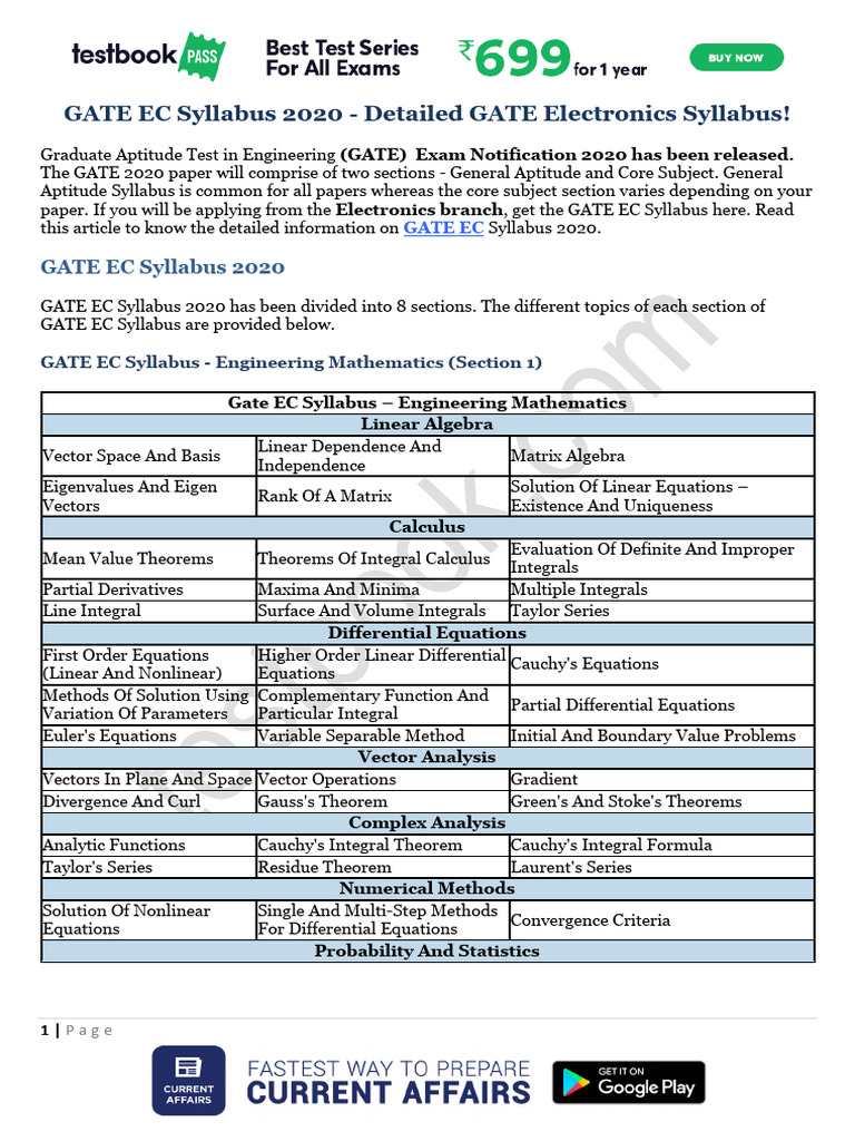 Gate Ec Syllabus 2020 Detailed Gate Electronics Syllabus 83b47a4b | PDF ...