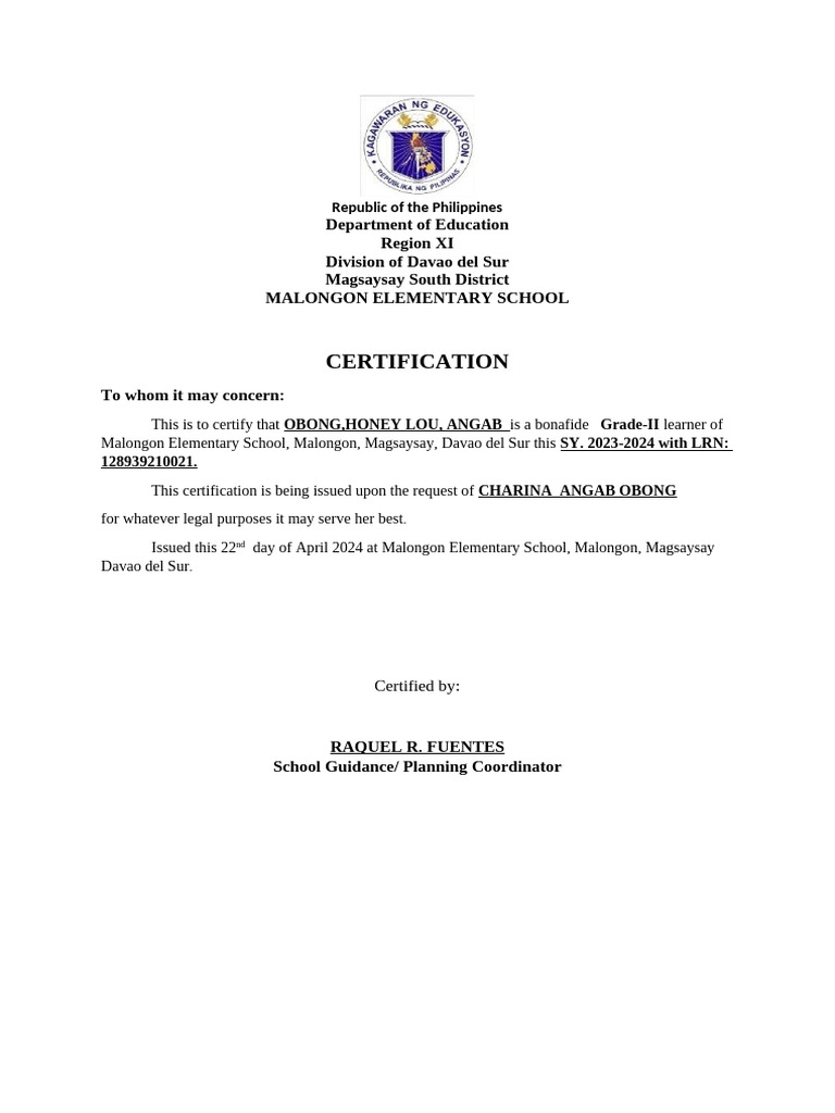 Certification of Enrolment | PDF