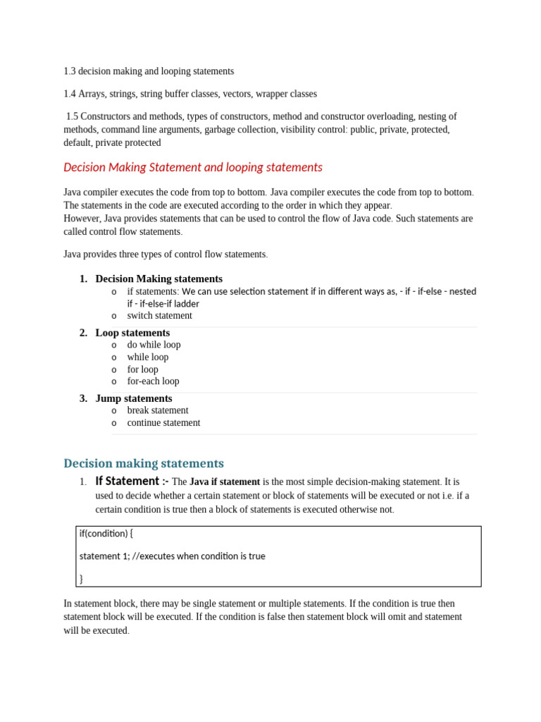 Unit-I (Conditional, Decision ) | PDF | Control Flow | Constructor (Object Oriented Programming)