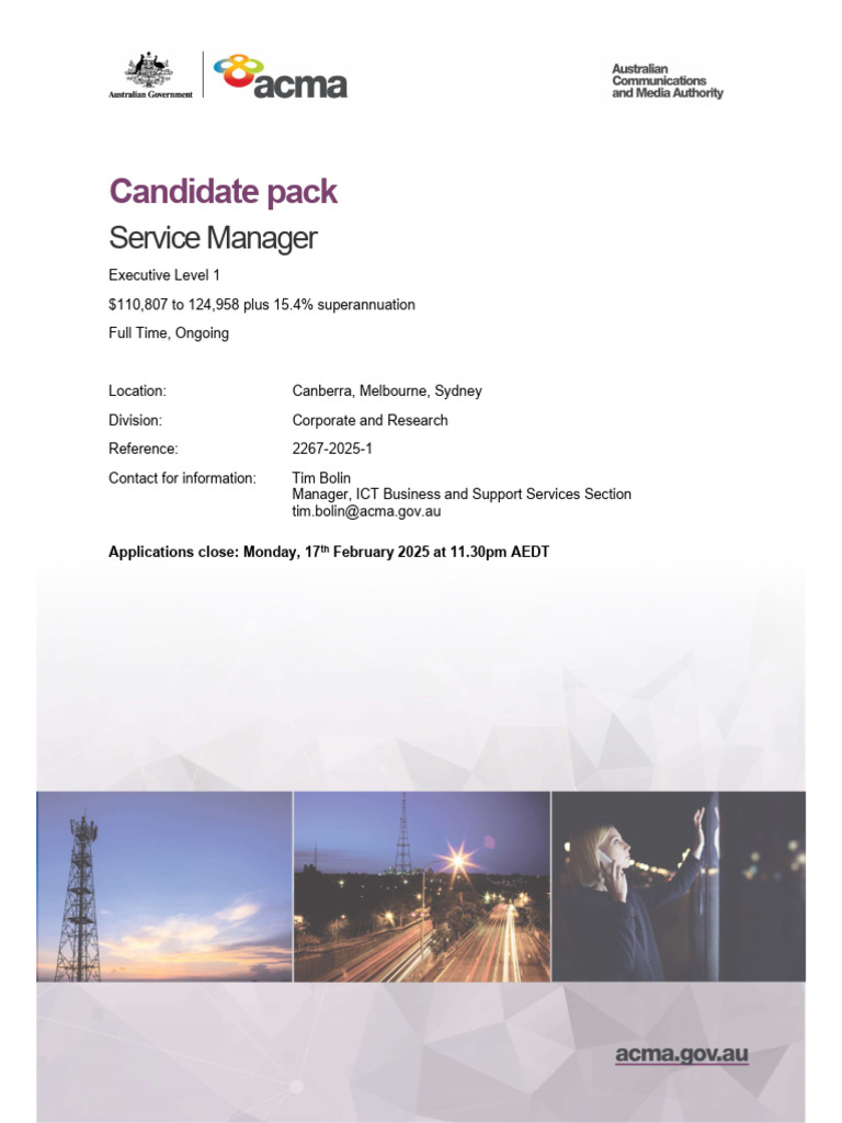 ACMA Candidate Pack - EL 1 BSS Service Manager 2267-2025-1 | PDF | Business
