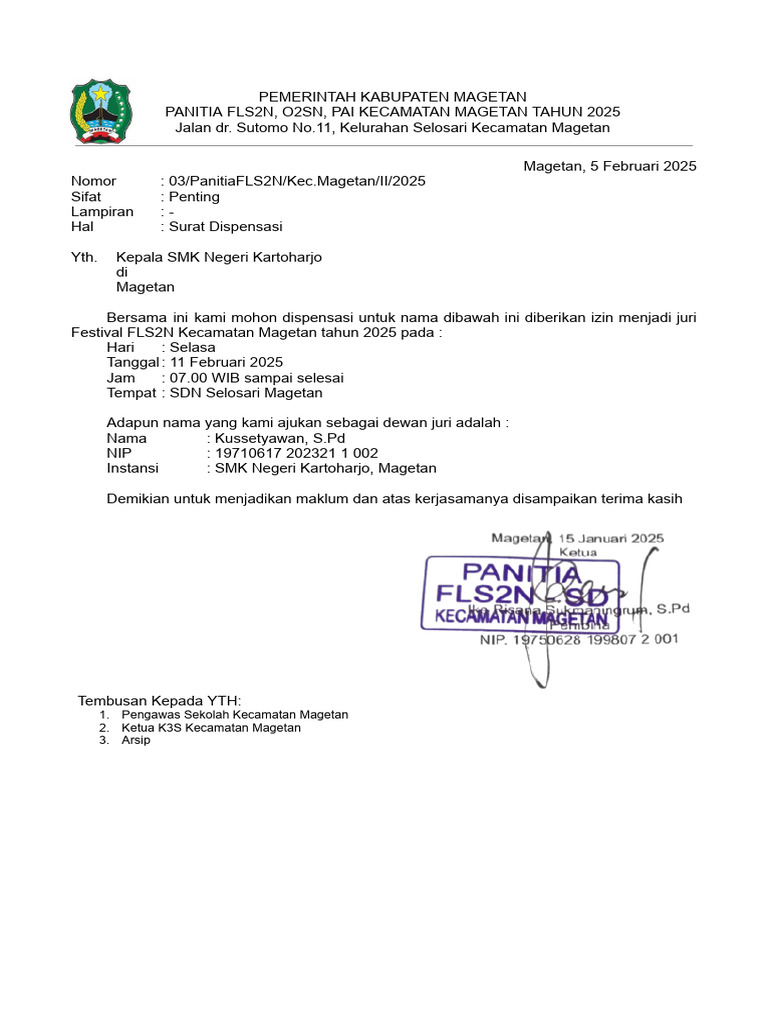 Surat Dispen Pak Kussetyawan | PDF